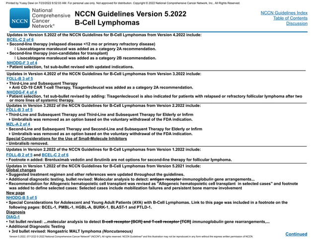 bcell lymphomas national comprehensive cancer network | PDF