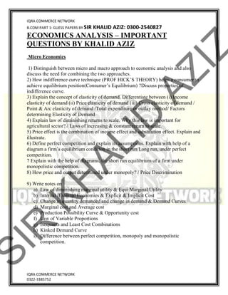 B com Part 1, Guess Papers 2020 | PDF