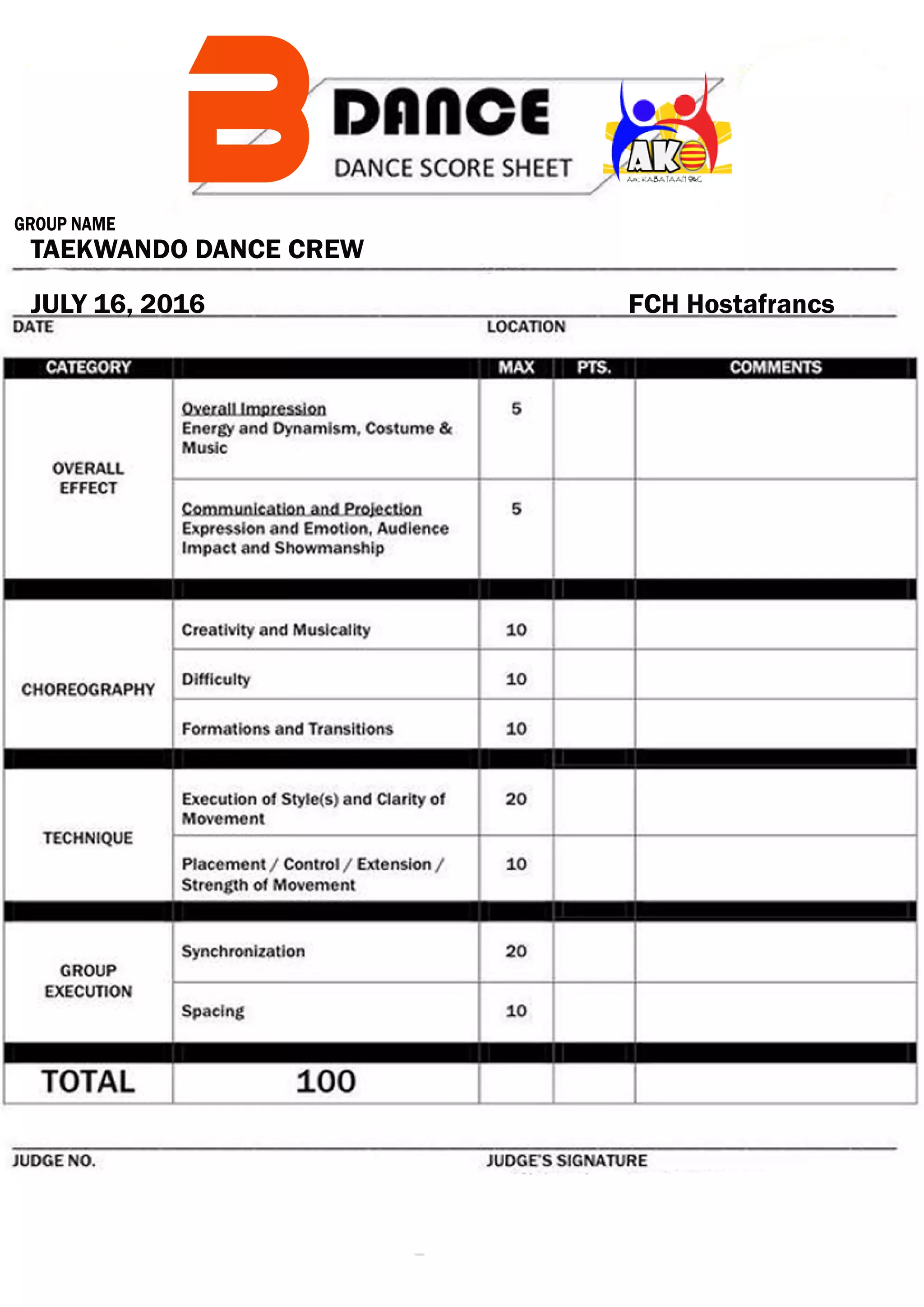 B dance score sheet pdf | PDF