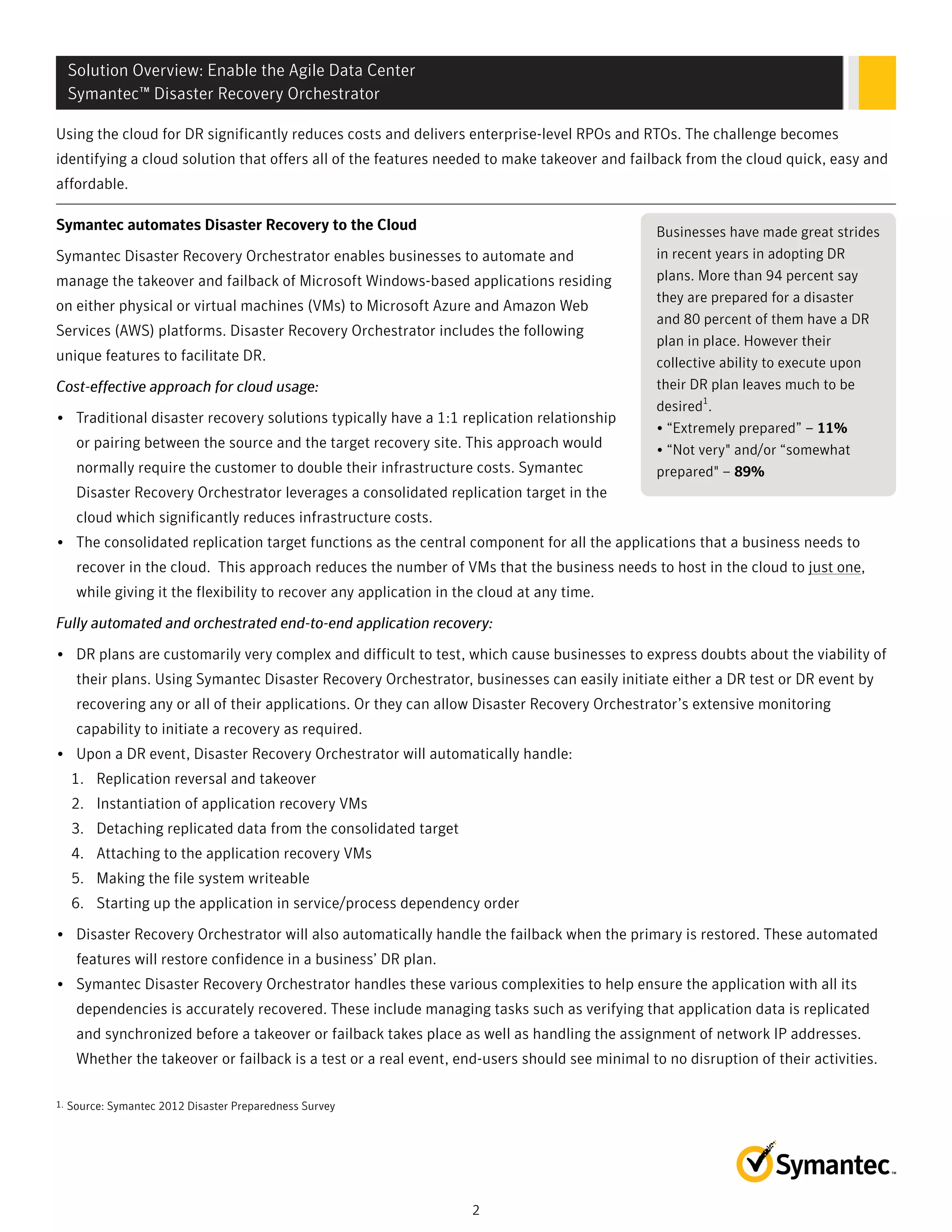 Symantec Disaster Recovery Orchestrator: One Click Disaster Recovery to ...