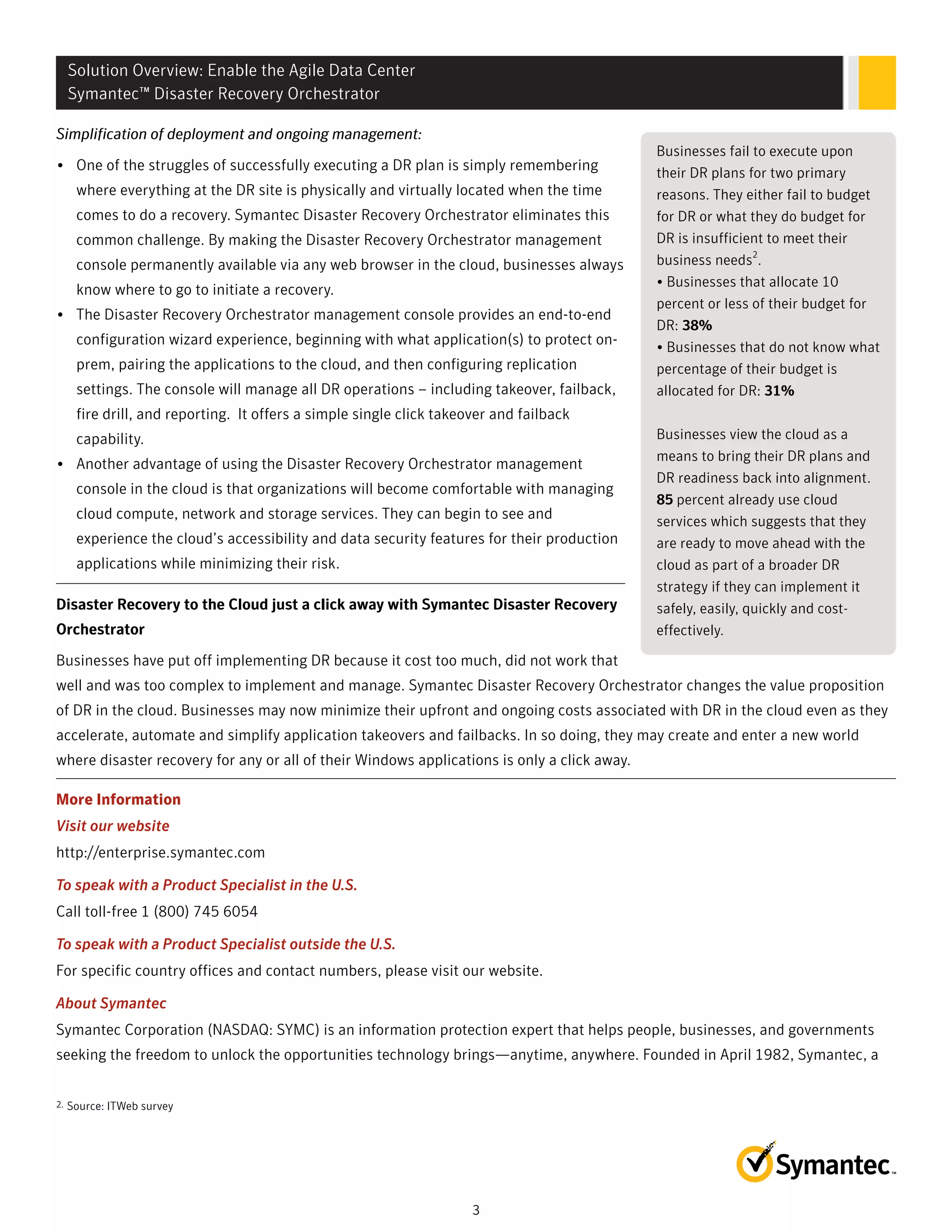Symantec Disaster Recovery Orchestrator: One Click Disaster Recovery to ...