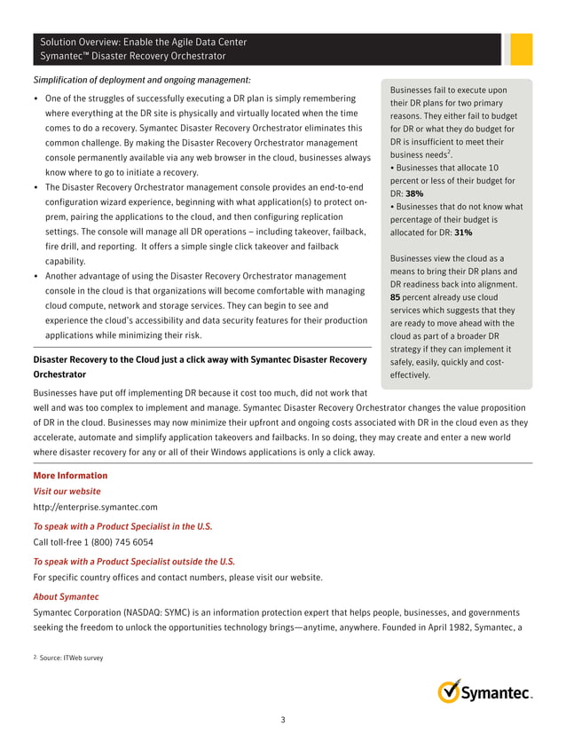 Symantec Disaster Recovery Orchestrator: One Click Disaster Recovery to ...