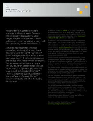 Symantec Cyber Security Intelligence Report | PDF
