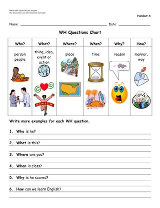 B. introduction to wh questions handouts a - n | PDF