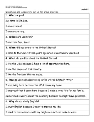 B. introduction to wh questions handouts a - n | PDF | Adult Education ...