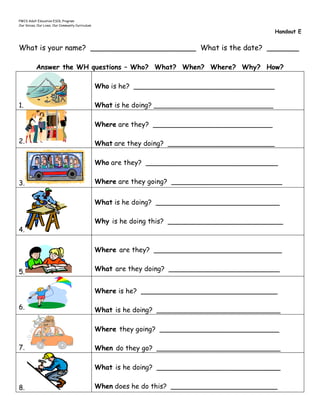 B. introduction to wh questions handouts a - n | PDF | Adult Education ...