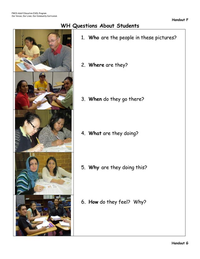 B. introduction to wh questions handouts a - n | PDF | Adult Education ...