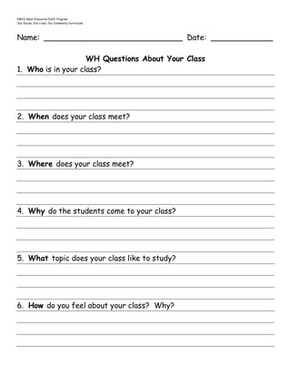 B. introduction to wh questions handouts a - n | PDF | Adult Education ...