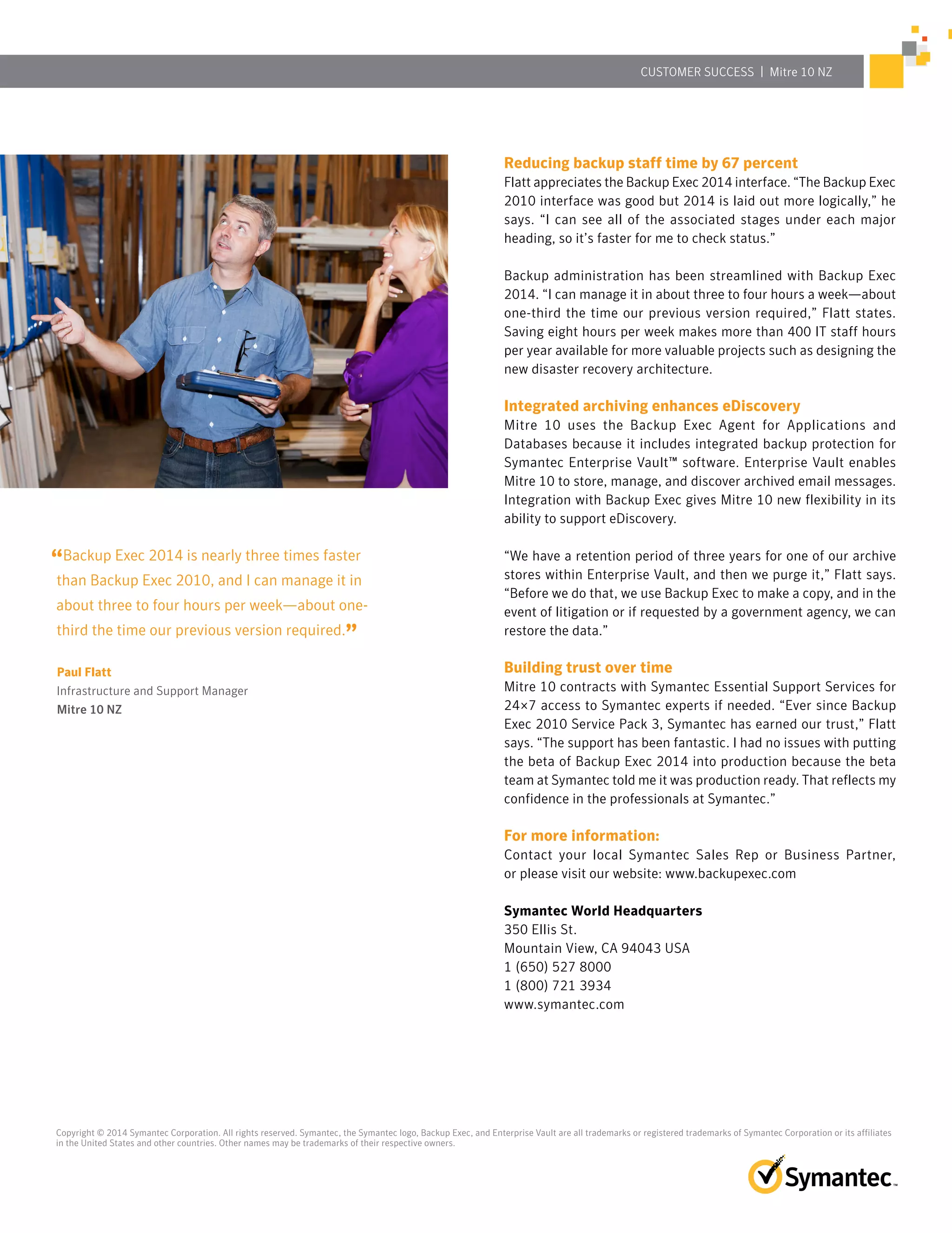Backup Exec 2014 Customer Success Story - Mitre 10 | PDF