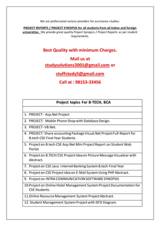 B tech, bca project topics | PDF