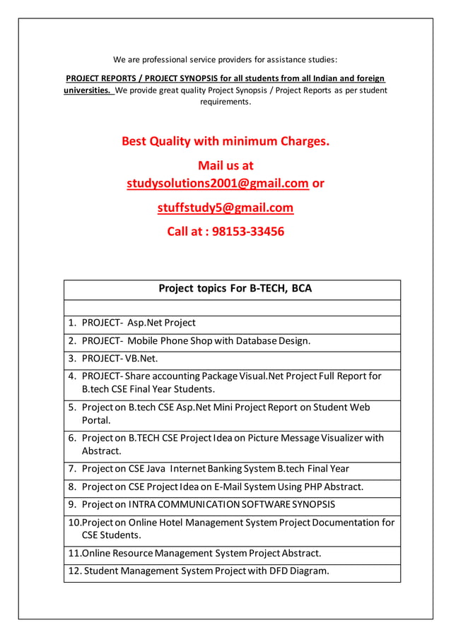 B tech, bca project topics | PDF