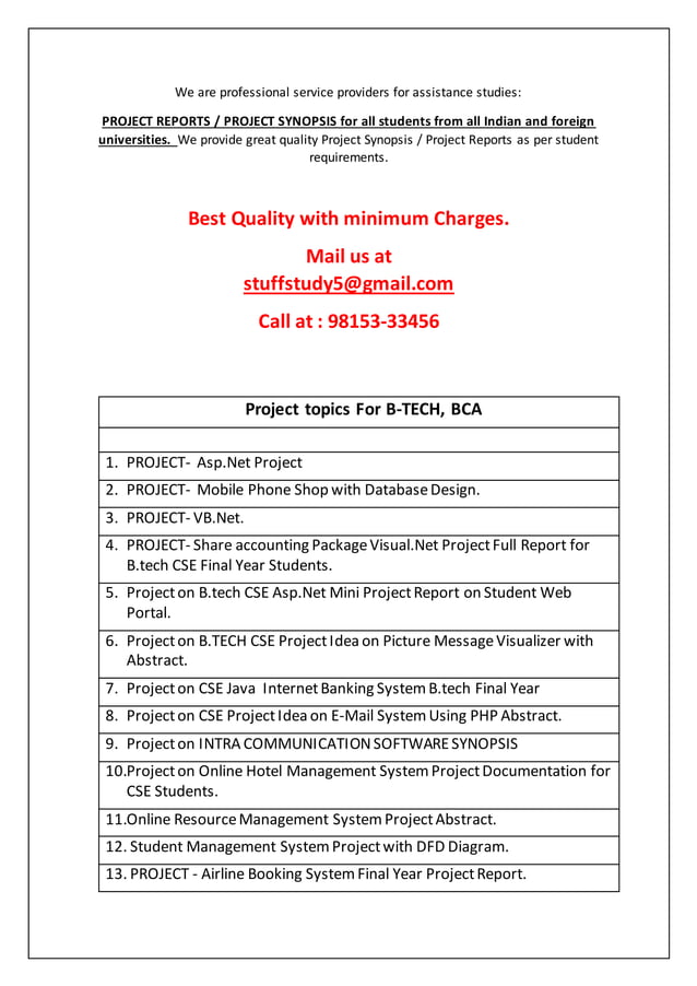 B tech, bca project topics | DOCX