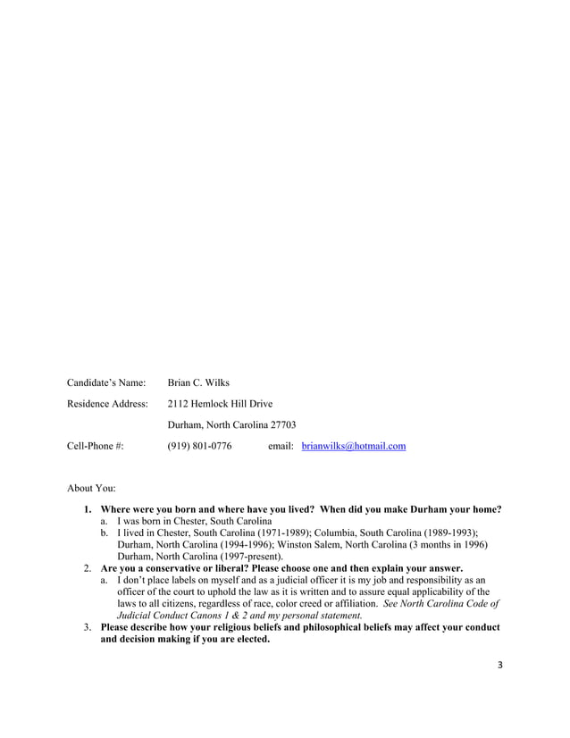 Brian Wilks 2014 PA-PAC Questionnaire | PDF