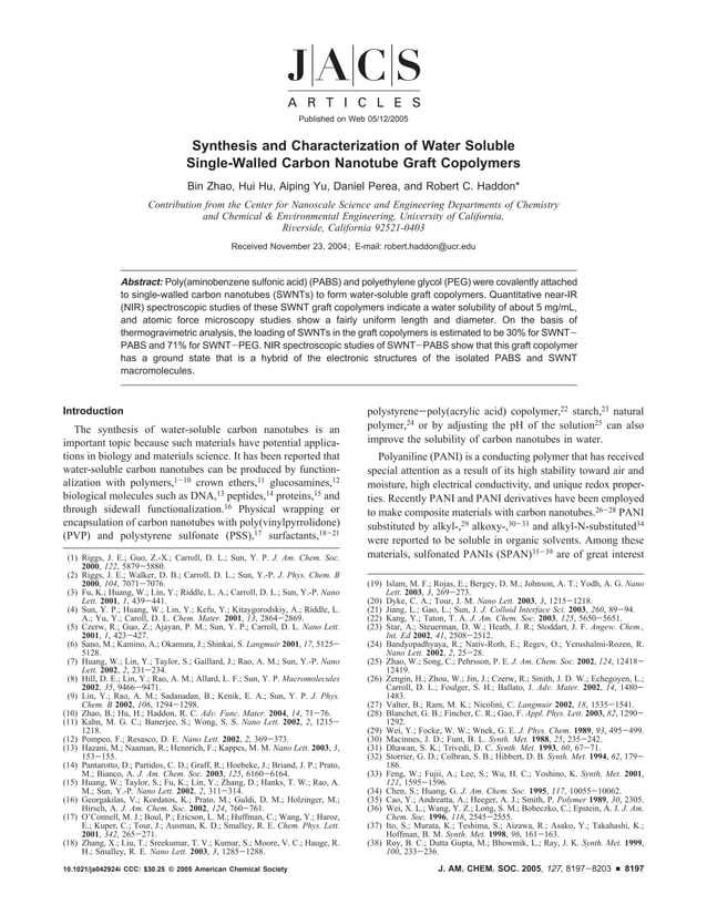 B. Zhao paper2-JACS 2005.water soluble SWNT | PDF