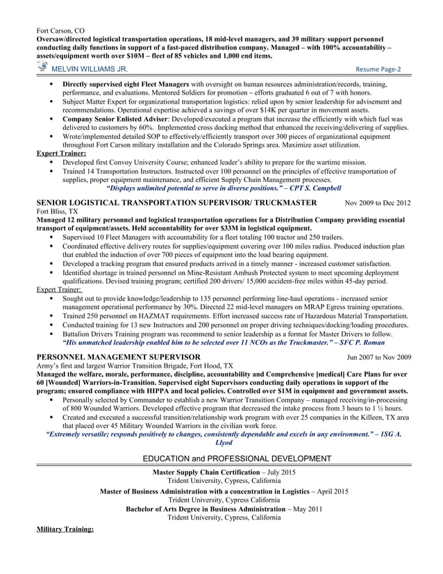 Melvin Williams - Updated Professional Resume | DOC