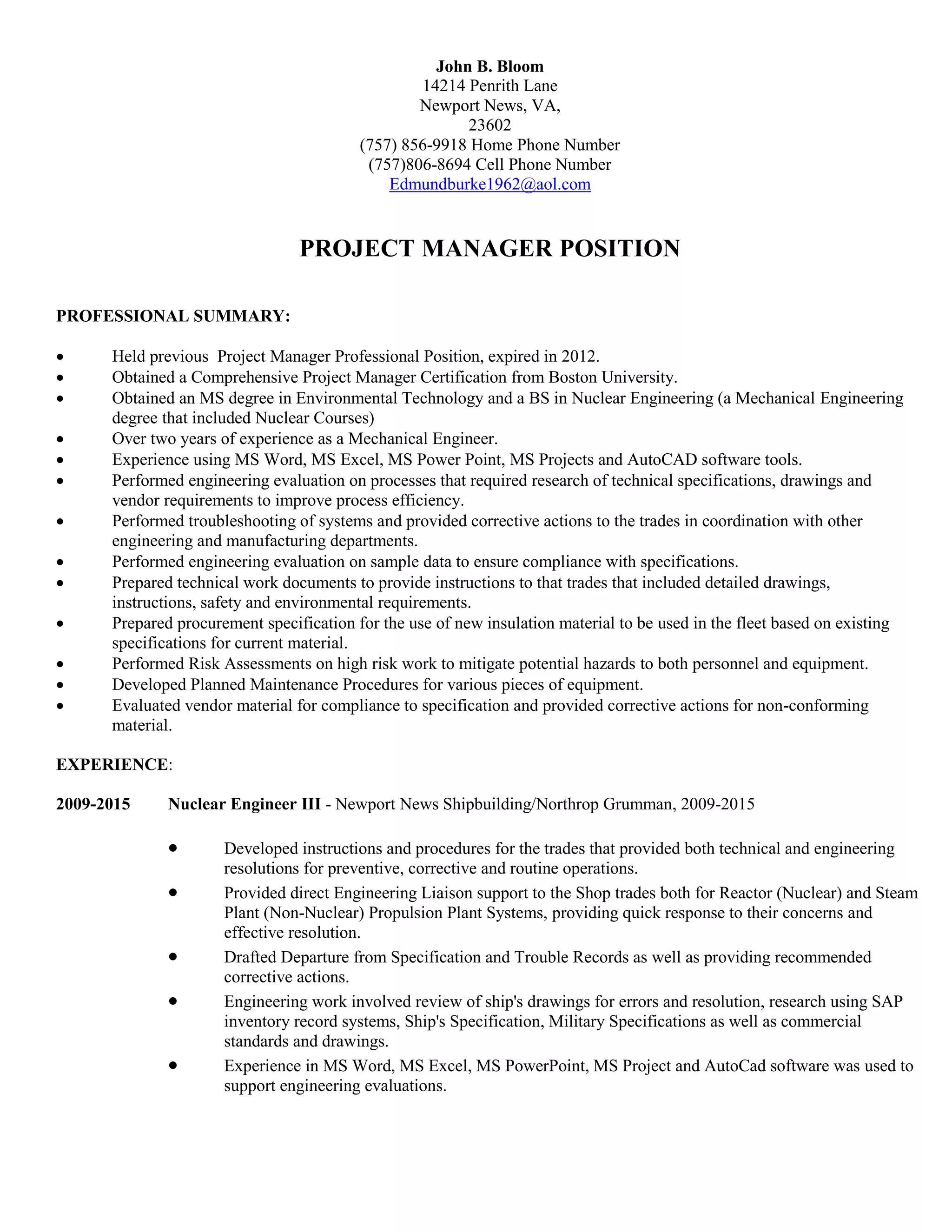 Project Manager Resume | PDF | Civil Engineering Industry | Industries