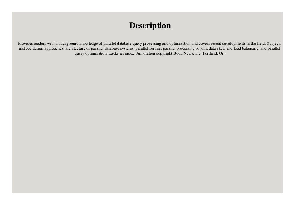 ⚡download Pdf ⚡ Query Processing In Parallel Relational Database Systems