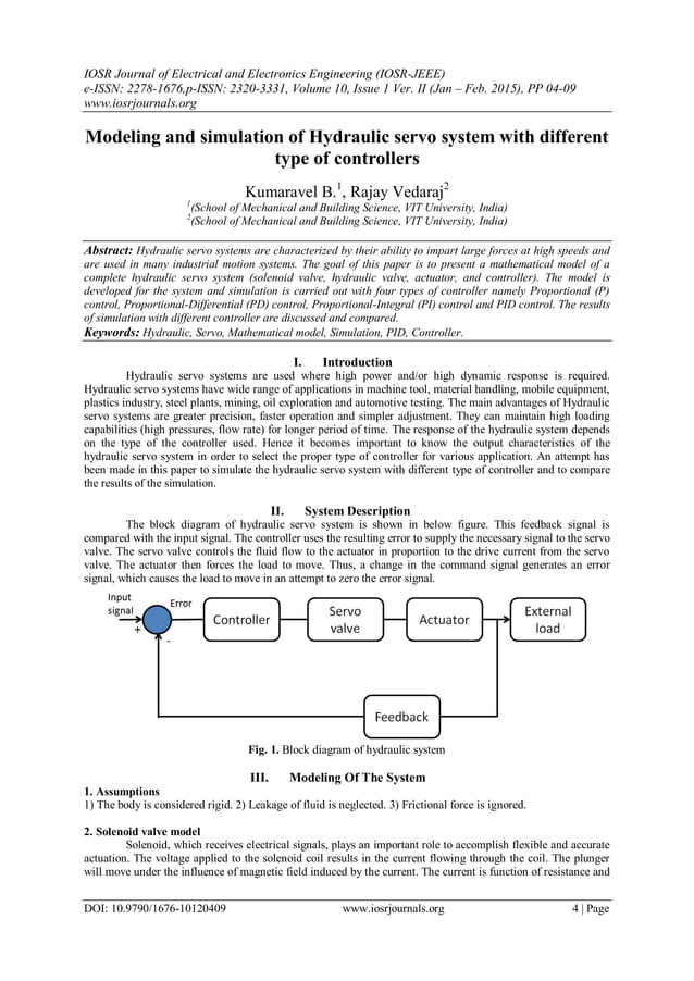 Modeling and simulation of Hydraulic servo system with different type of controllers | PDF