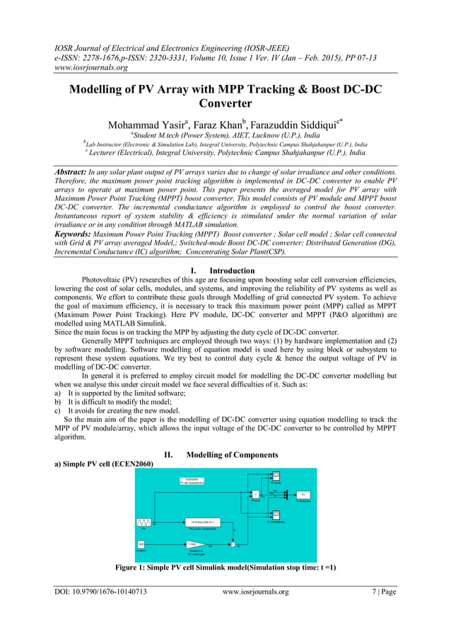 Modelling of PV Array with MPP Tracking & Boost DC-DC Converter | PDF