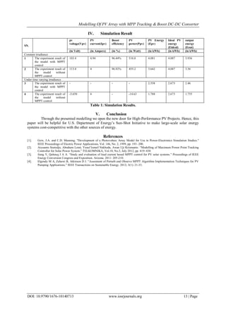 Modelling of PV Array with MPP Tracking & Boost DC-DC Converter | PDF