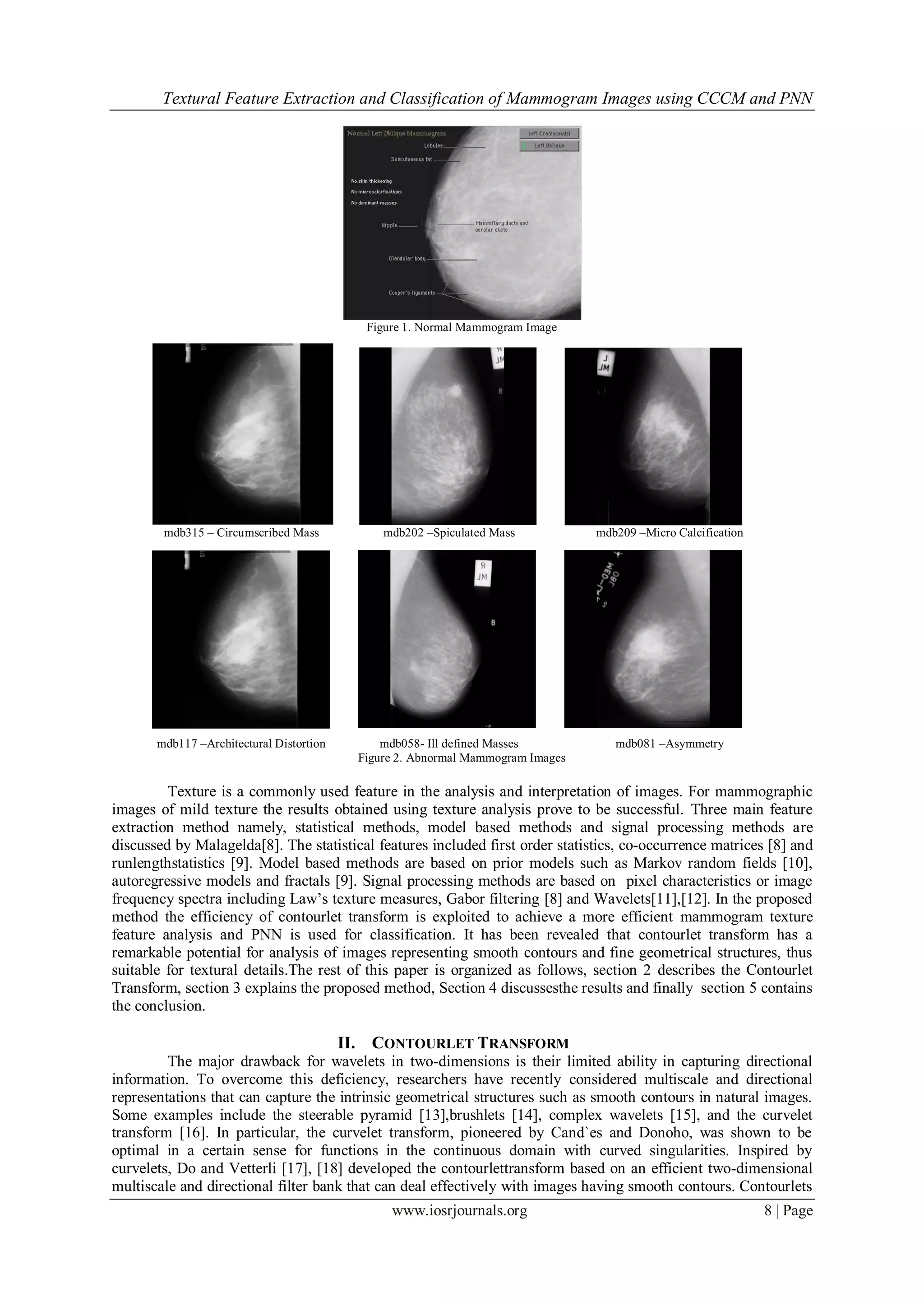 Textural Feature Extraction and Classification of Mammogram Images using CCCM and PNN | PDF
