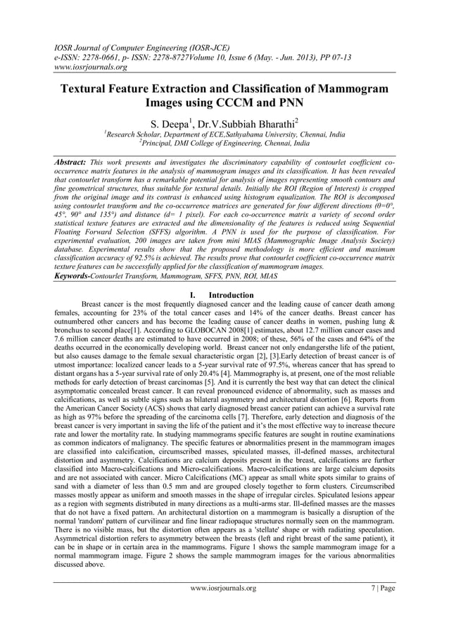 Textural Feature Extraction and Classification of Mammogram Images using CCCM and PNN | PDF