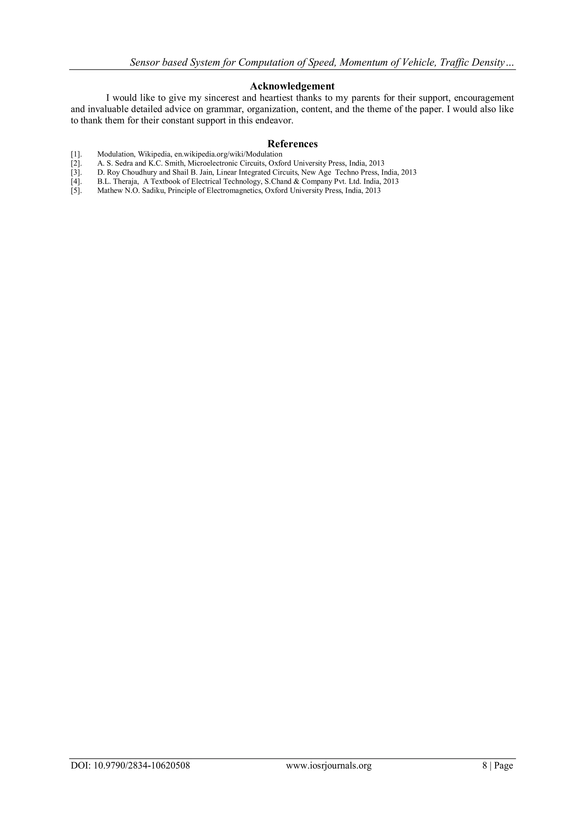 Sensor Based System For Computation Of Speed Momentum Of Vehicle