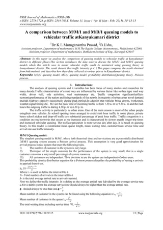 A comparison between M/M/1 and M/D/1 queuing models to vehicular ...