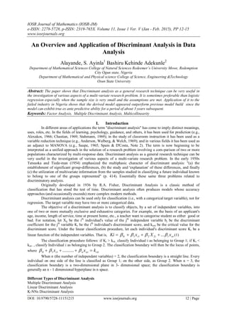 An Overview and Application of Discriminant Analysis in Data Analysis | PDF
