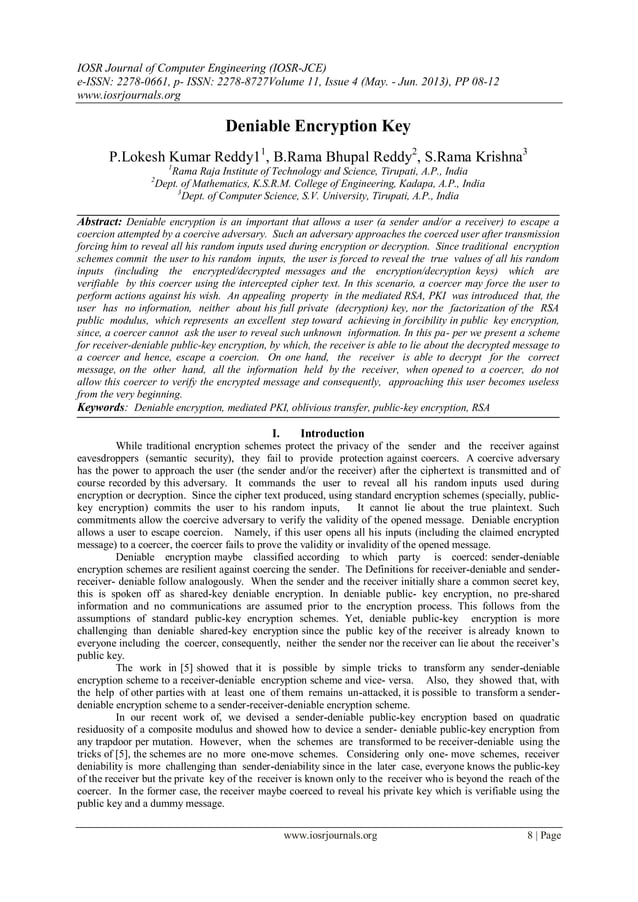 Deniable Encryption Key | PDF