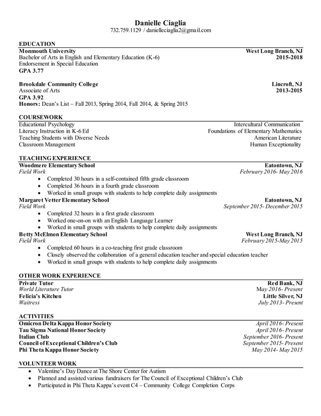 Danielle Ciaglia Resume LINKEDIN | PDF