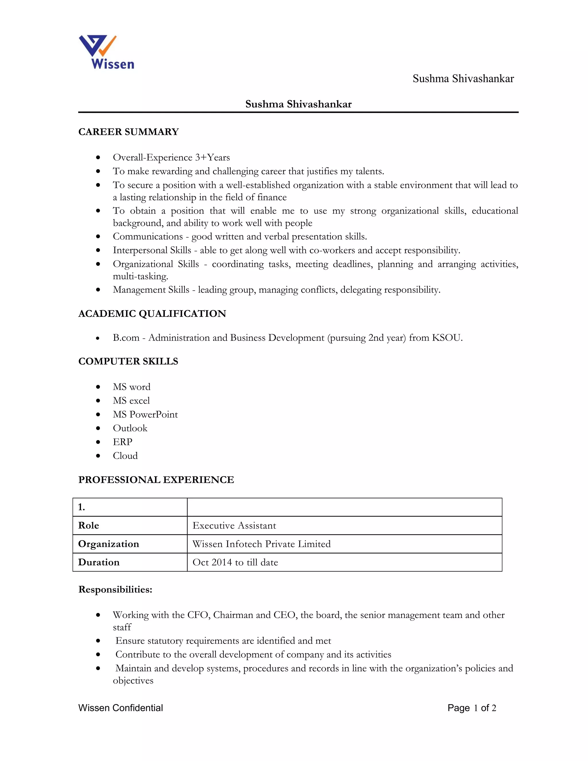 Sushma Shivashankar | DOC | Business Administration | Business