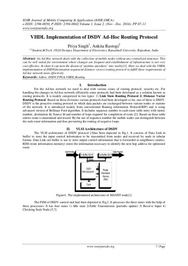 VHDL Implementation of DSDV Ad-Hoc Routing Protocol VHDL Implementation of DSDV Ad-Hoc Routing Protocol