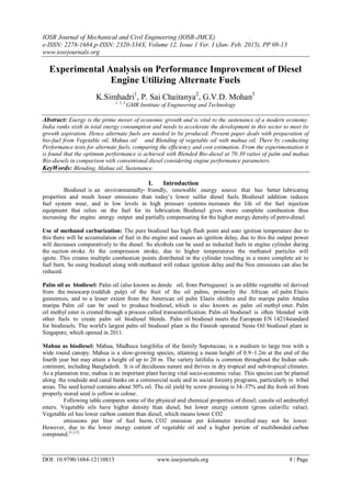 Experimental Analysis on Performance Improvement of Diesel Engine ...