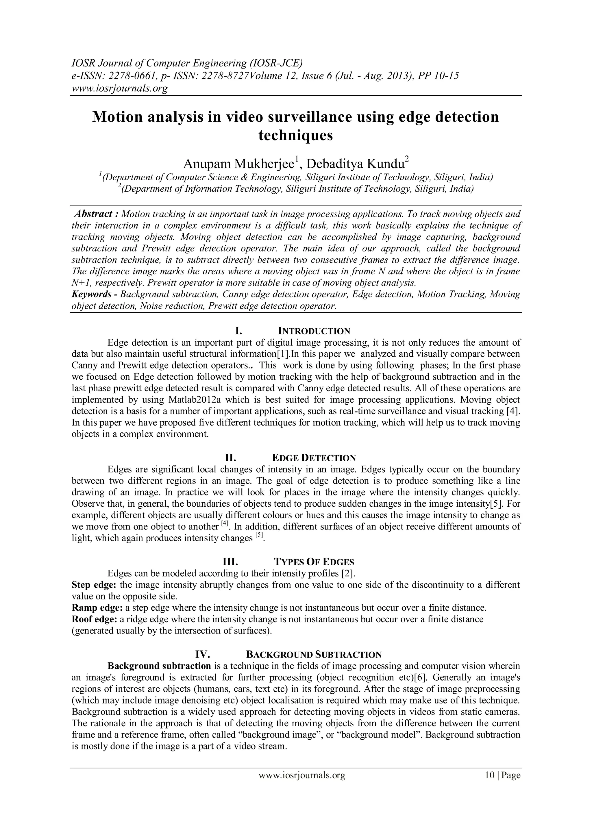 Motion analysis in video surveillance using edge detection techniques | PDF