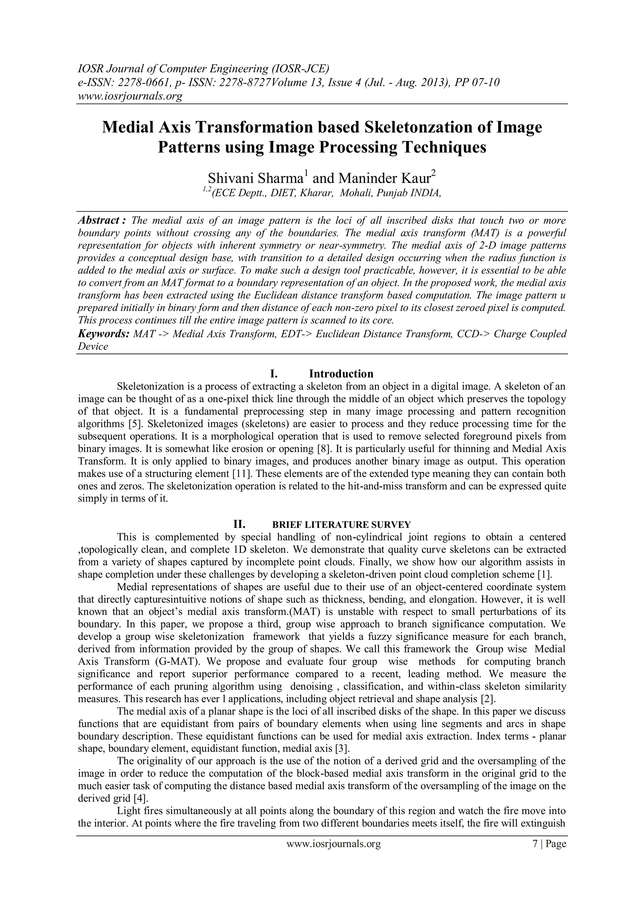 Medial Axis Transformation based Skeletonzation of Image Patterns using Image Processing ...