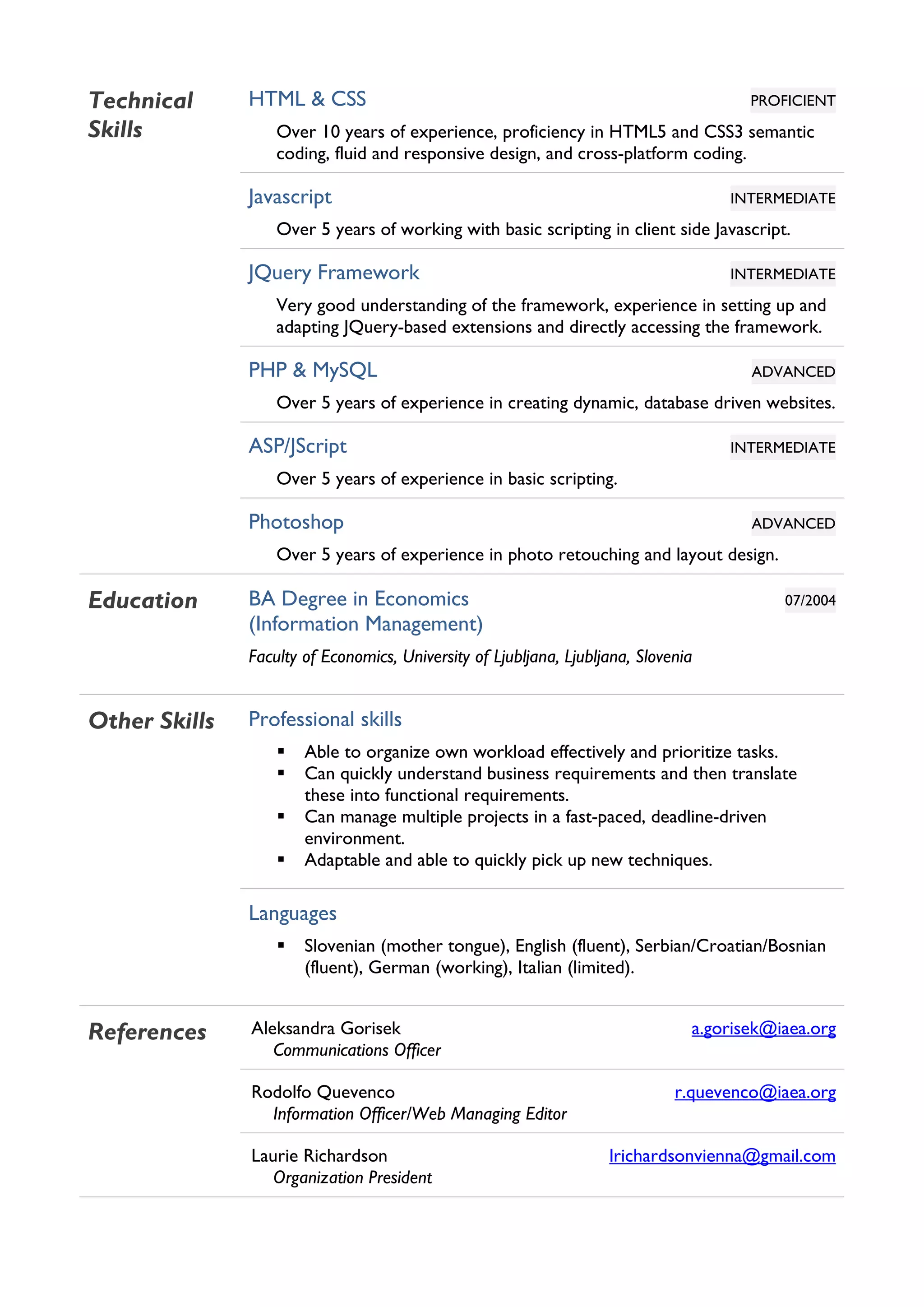 Andraz Zuccato CV (Front End Developer) | PDF