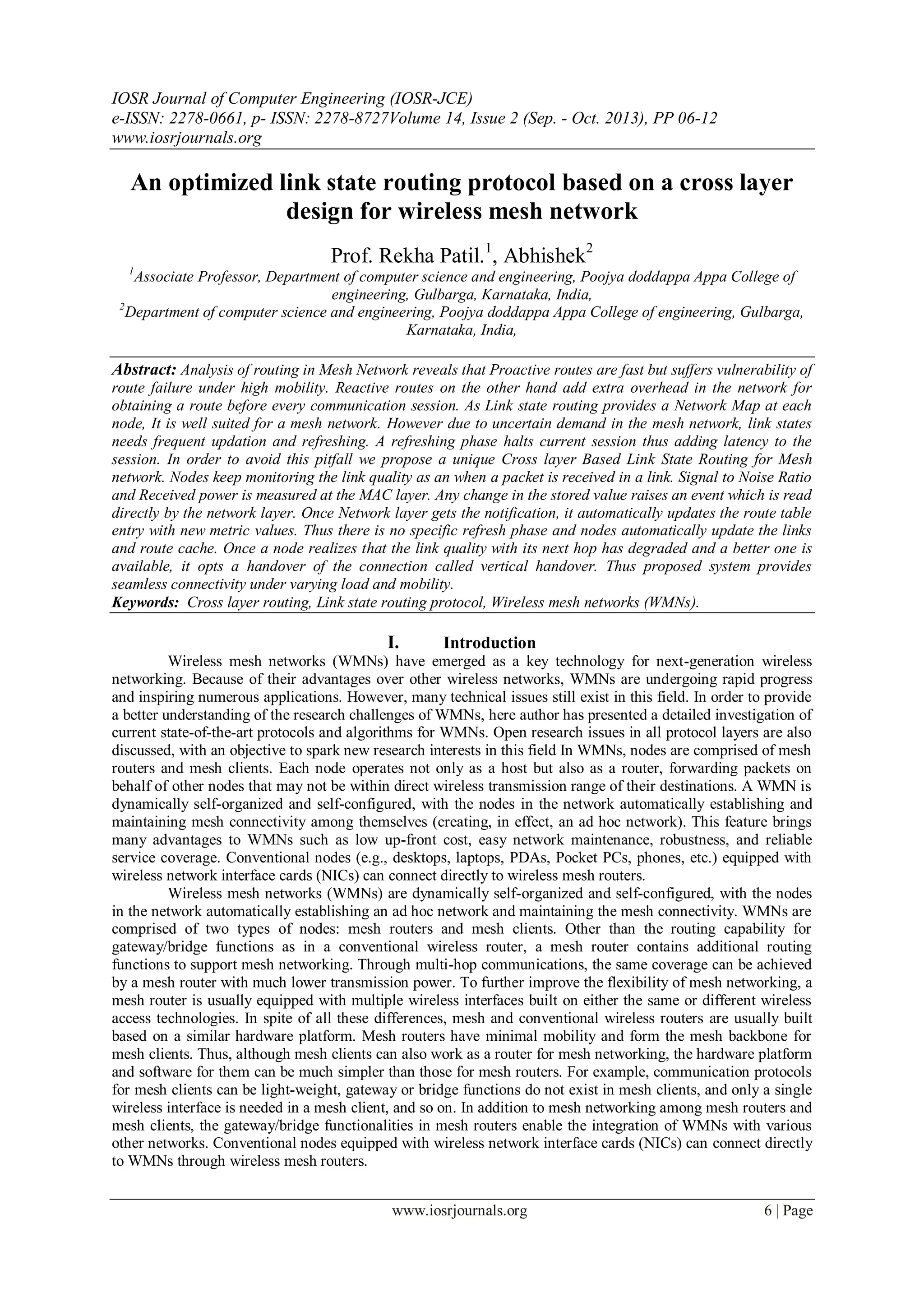 An Optimized Link State Routing Protocol Based On A Cross Layer Design