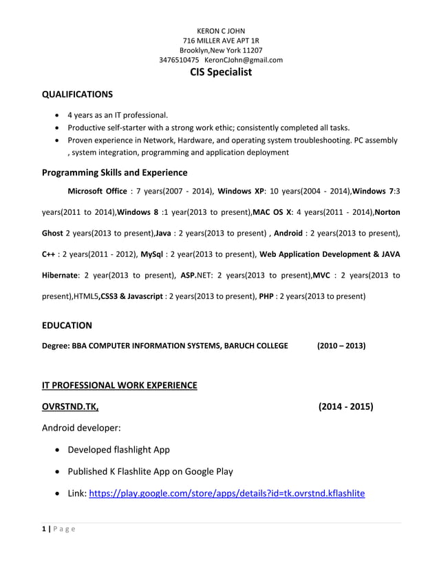 Current Resume january 2015 | PDF