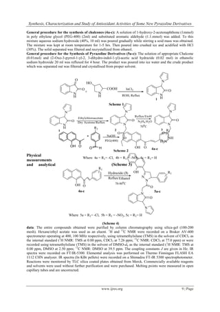 Synthesis, Characterization and Study of Antioxidant Activities of Some New Pyrazoline ...