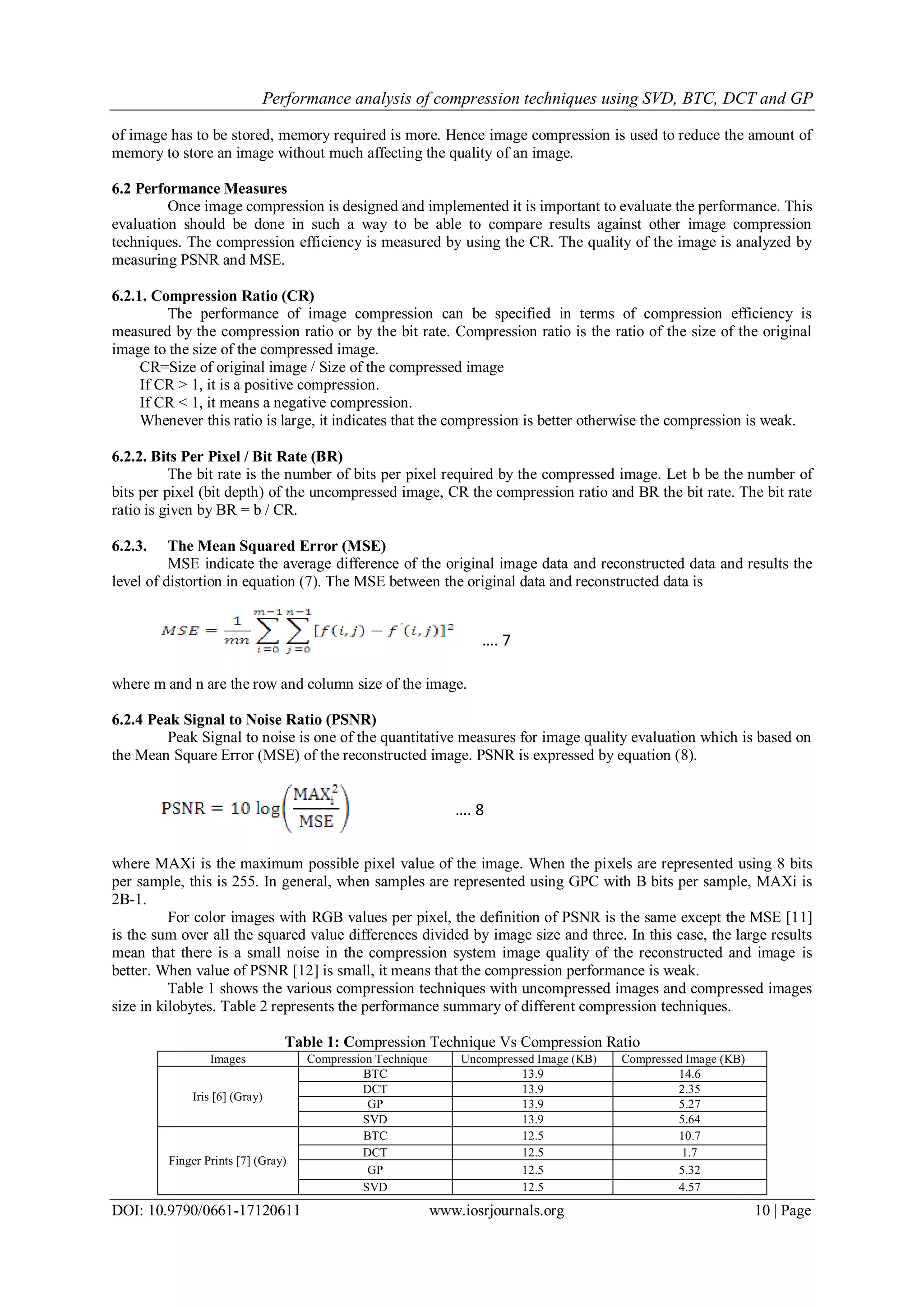 Performance Analysis of Compression Techniques Using SVD, BTC, DCT and ...