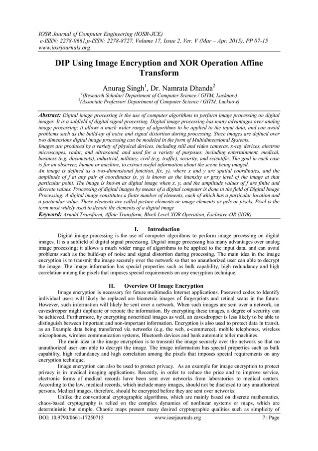 DIP Using Image Encryption and XOR Operation Affine Transform | PDF