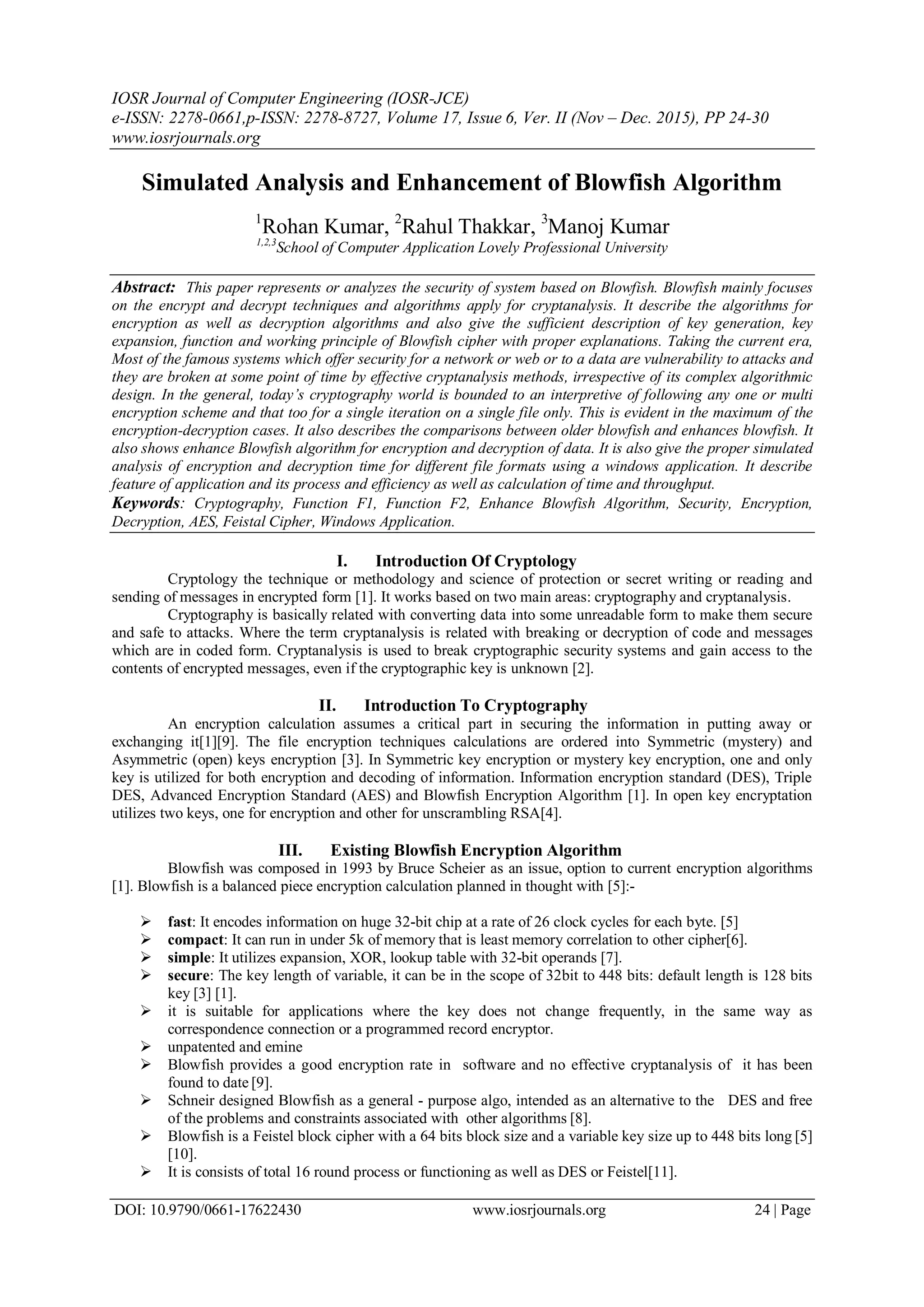 Simulated Analysis and Enhancement of Blowfish Algorithm | PDF