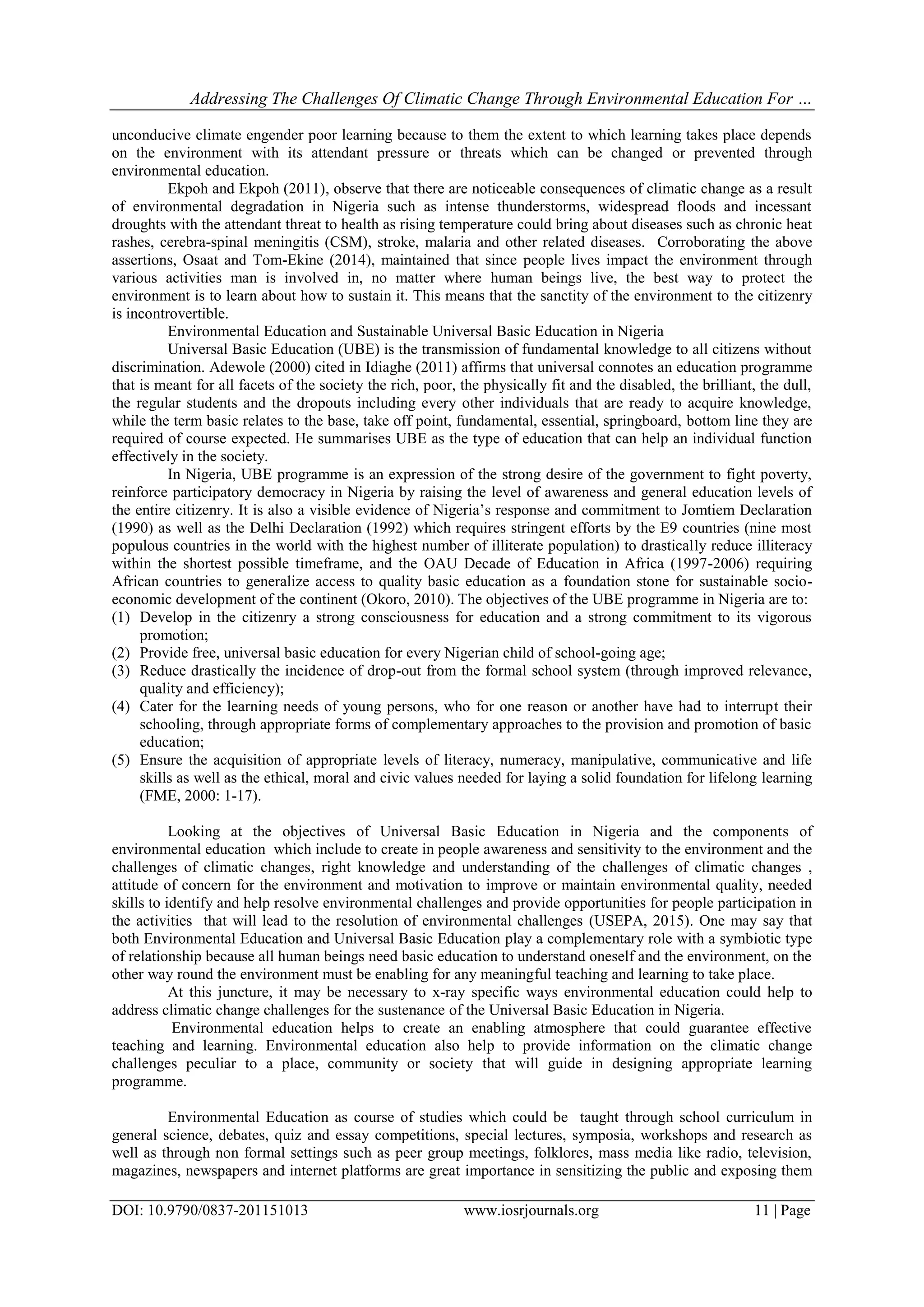 Addressing The Challenges Of Climatic Change Through Environmental ...