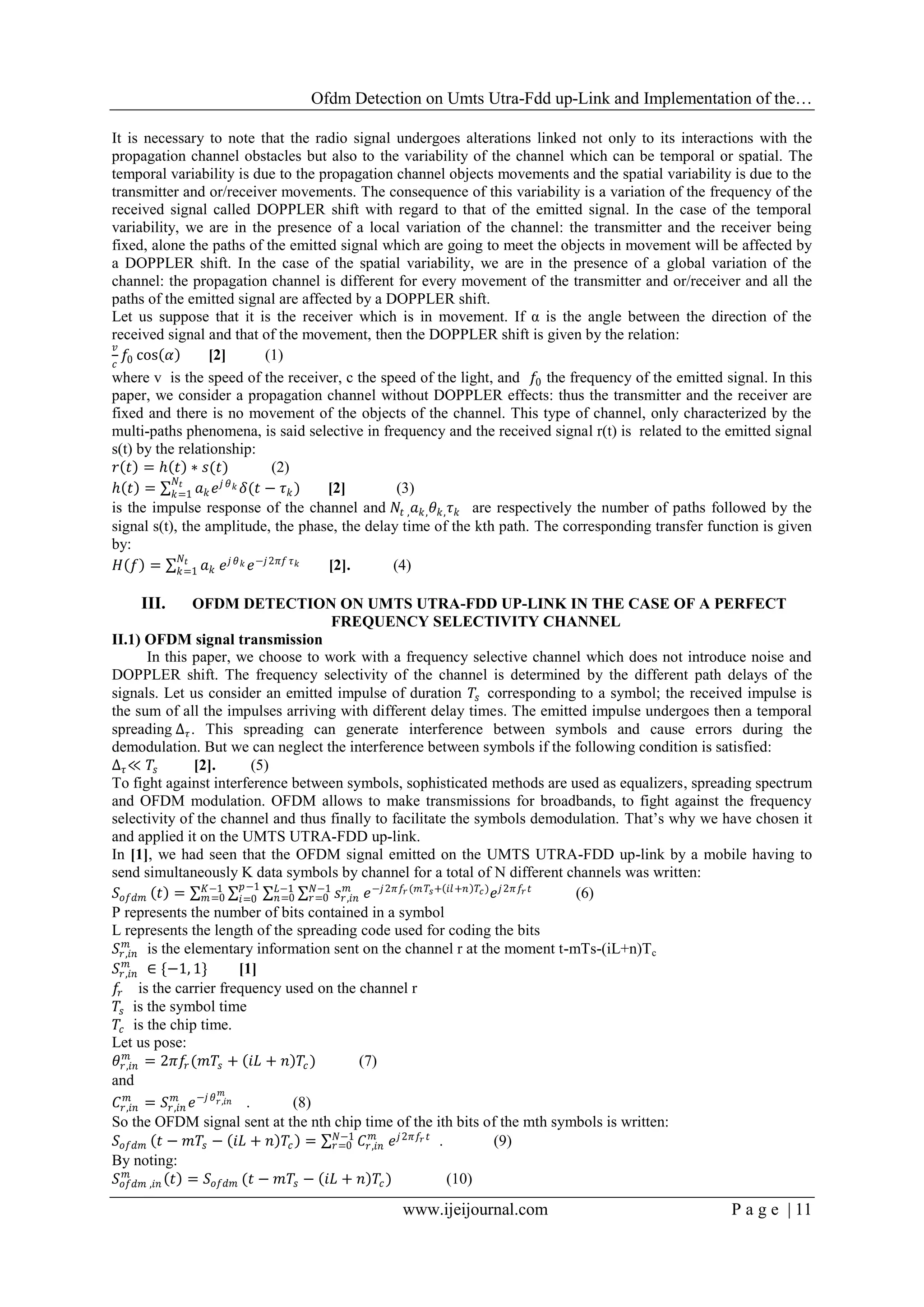 Ofdm Detection on Umts Utra-Fdd up-Link and Implementation of the Modulator/ Demodulator by Ifft ...