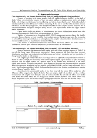 A Comparative Study on Dyeing of Cotton and Silk Fabric Using Madder as a Natural Dye | PDF