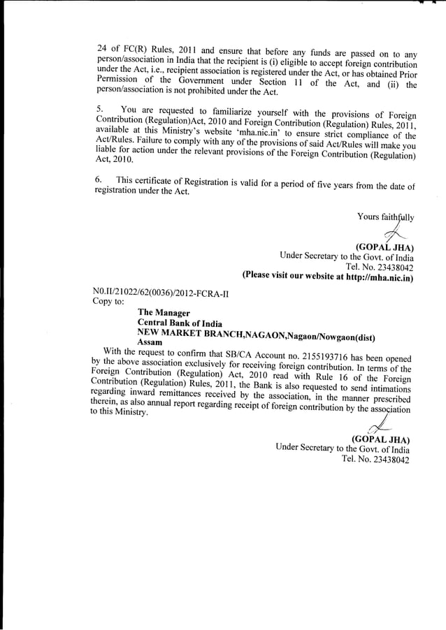 FCRA Registration Certificate | PDF