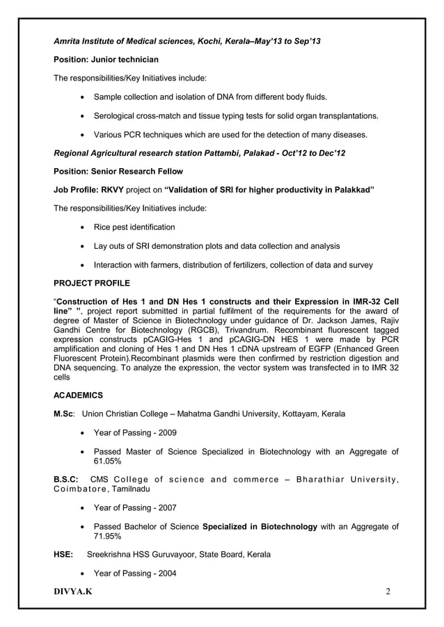 Divya cv Final pdf | PDF | Biotech and Biomedical Industry | Industries