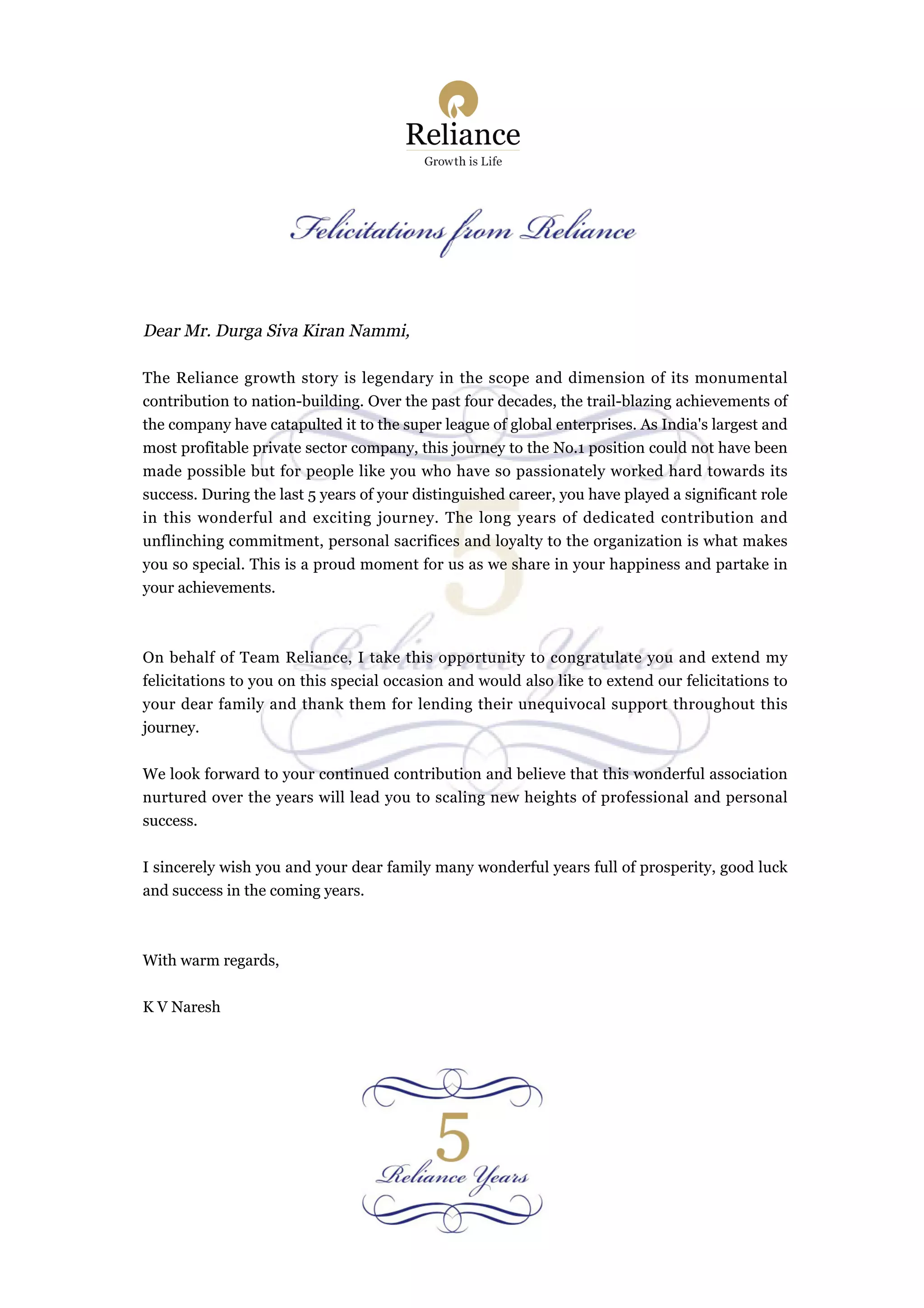 Long service appreciationletter from Reliance | PDF | Hinduism ...