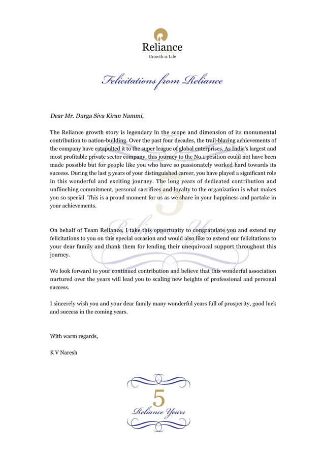 Long service appreciationletter from Reliance | PDF | Hinduism ...